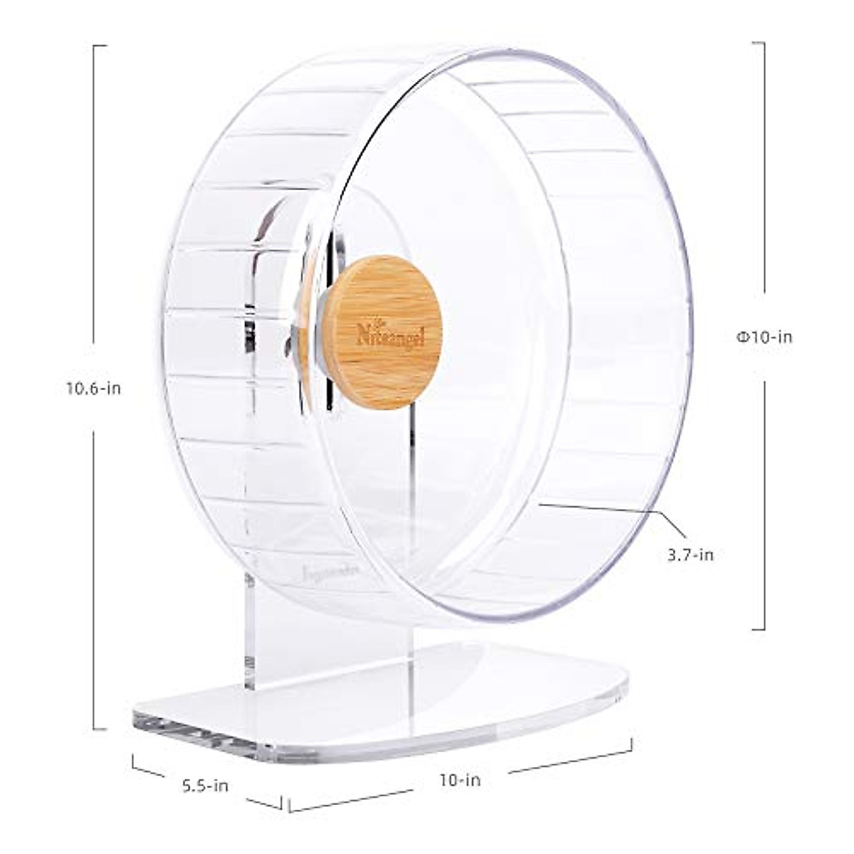 Niteangel Super-Silent Hamster Exercise Wheels - Quiet Spinner Hamster Running Wheels with Adjustable Stand for Hamsters Gerbils Mice Or Other Small Animals (M, Transparent)