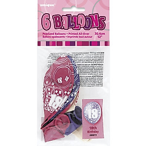 Unique Party 80872-12" Latex Glitz Pink 18th Birthday Balloons, Pack of 6