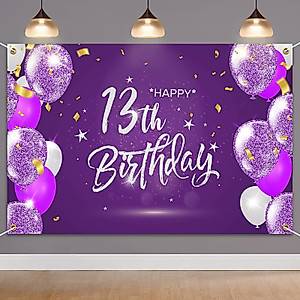 HAMIGAR 6x4ft Happy 13th Birthday Banner Backdrop - 13 Years Old Birthday Decorations Party Supplies for Girls - Purple