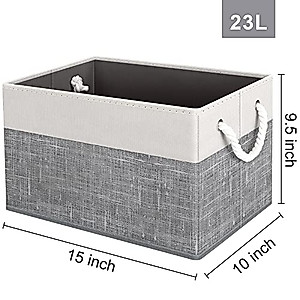 Fab totes Storage Bins [3-Pack], Foldable Storage Baskets for Organizing Toys, Books, Shelves, Closet, Large Storage Box with Rope Handles, Sturdy Organizer Bins, White & Grey