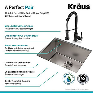 KRAUS 23-inch 16 Gauge Standart PRO Kitchen Sink Combo Set with Matte Black Bolden 18-inch Kitchen Faucet and Soap Dispenser, KHU101-23-1610-53MB