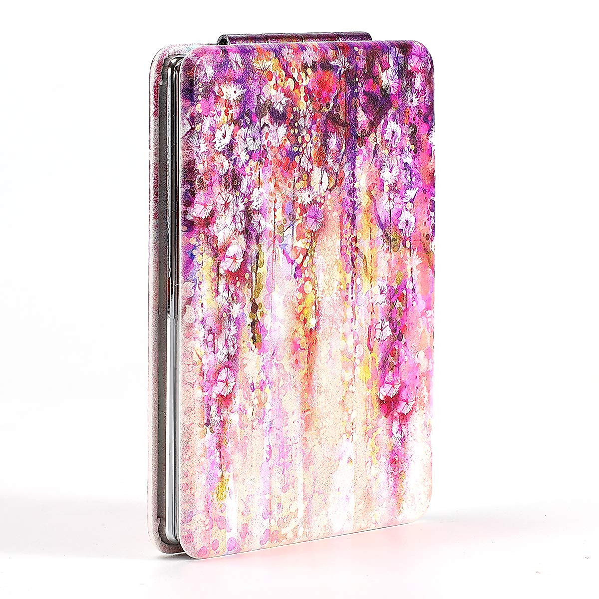 Dynippy Compact Mirror Square Pu Leather Makeup Mirror for Purses Small Pocket Mirror Portable Hand Mirror Double-Sided with 2 x 1x Magnification for Woman Mother - Flower