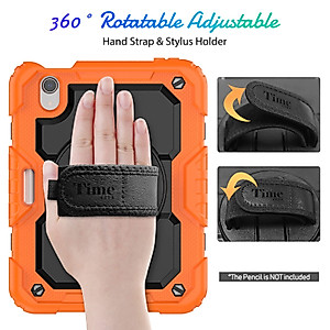 timecity Case for iPad Mini 7th/6th Generation 2024/2021 8.3 inch, Full-body Protective Case for iPad Mini 7/ Mini 6 with Screen Protector Pencil Holder Swivel Stand Hand/Shoulder Strap Case- Orange