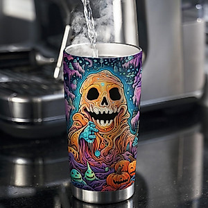 ORCAE 20oz Halloween Pumpkin Ghost Tumbler, Boo Boo Ghost, Trick or Treat, Halloween Gifts, Coffee Thermos, Stainless Steel Double Wall Vacuum Insulated Coffee Mug, Travel Cup with Lid - A