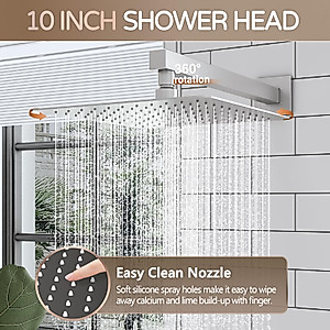 HomGoo Shower System with Tub Spout, Wall Mounted Tub Shower Faucet Set for Bathroom with High Pressure 10'' Rain Shower Head and Handheld Shower head Set, Brushed Nickel