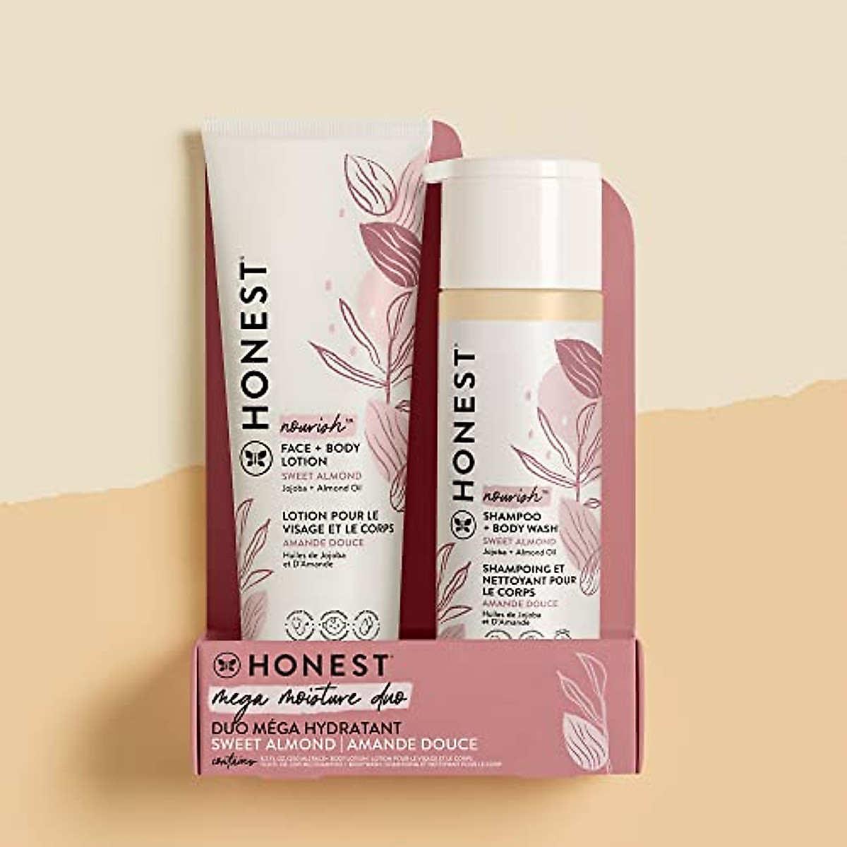 The Honest Company 2-in-1 Cleansing Shampoo + Body Wash and Face Lotion Bundle | Gentle for Baby | Naturally Derived | Sweet Almond Nourish, 18.5 fl oz