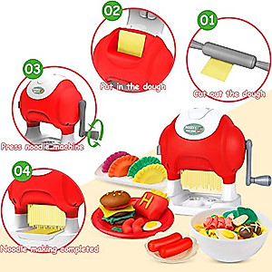 35PCS Play Dough for Kids, Creations Kitchen Play Food Color Dough Noodle Machine Toy Set, Dough Accessories Sets Christmas Birthday Gift for Kids Age 3 4 5 6 7 8