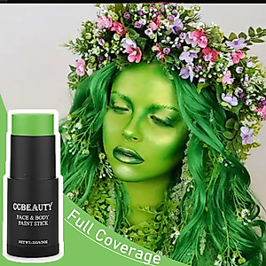 CCBeauty Light Green Face Body Paint Stick, Lime Green Eye Black for Sports, St. Patrick's Day Foundation, Goblin Hulk Shrek Hunting Camo Witch Makeup for Halloween Cosplay Costume Parties