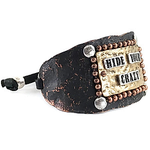 Western Peak Western Tritone Hammered Hide Your Crazy Leather Cuff Bracelet (Copper)