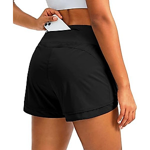 Women's Running Shorts High Waisted Quick-Dry 3 Inch Gym Workout Athletic Shorts for Women with Zipper Pocket(Black, XS)