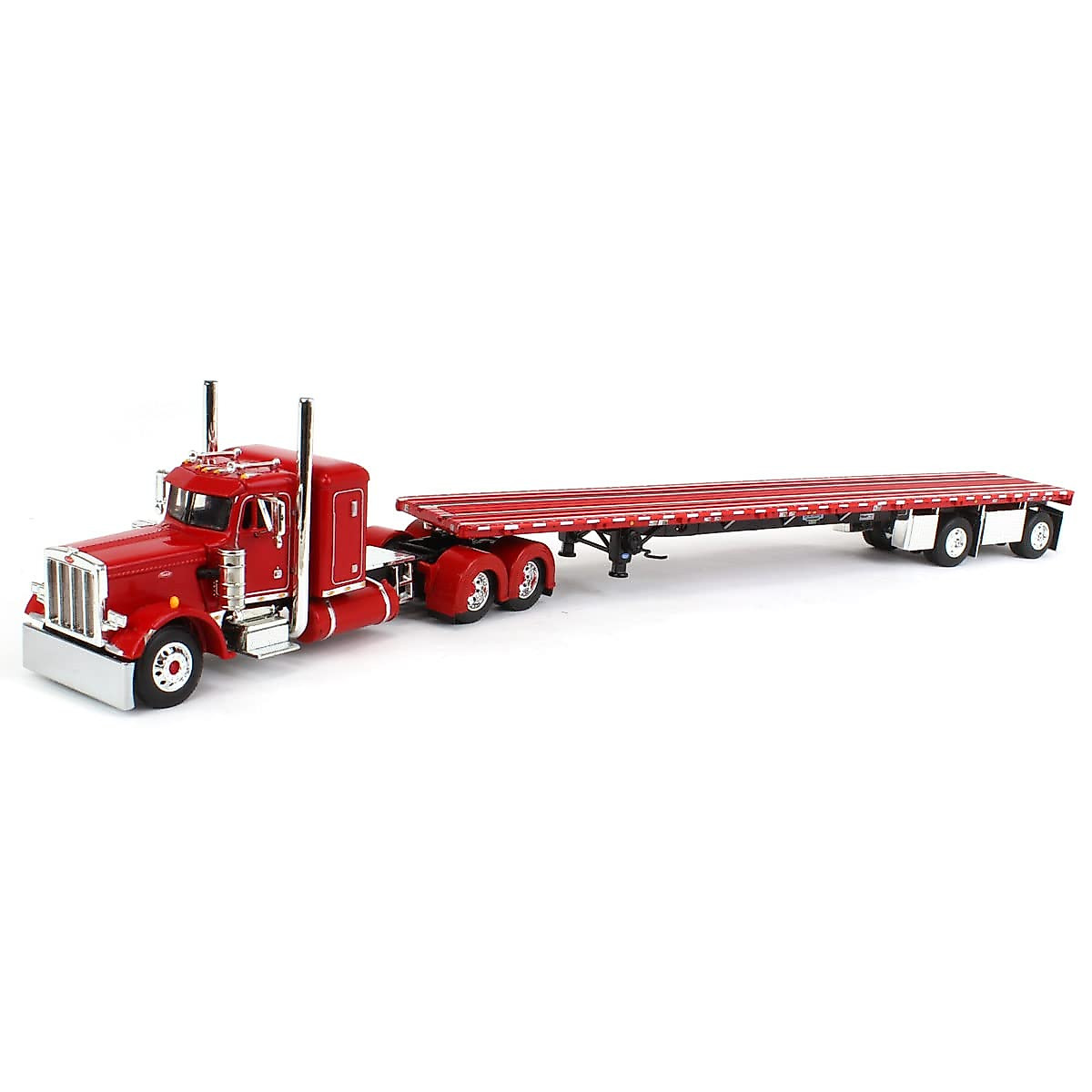 DCP 1/64 Red Peterbilt 359 w/ 63" Flattop Sleeper & 53' Wilson Roadbrute Flatbed Trailer 60-1539