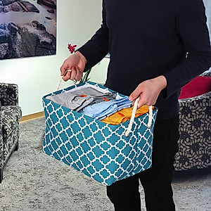 3 Pack Storage Basket Bins Foldable Shelf Basket Rectangular Fabric Organizer Bin Laundry Hampers Baskets for Nursery, Toys, Home Closet, Laundry15 x 11 x 9.8 in (Blue Green)