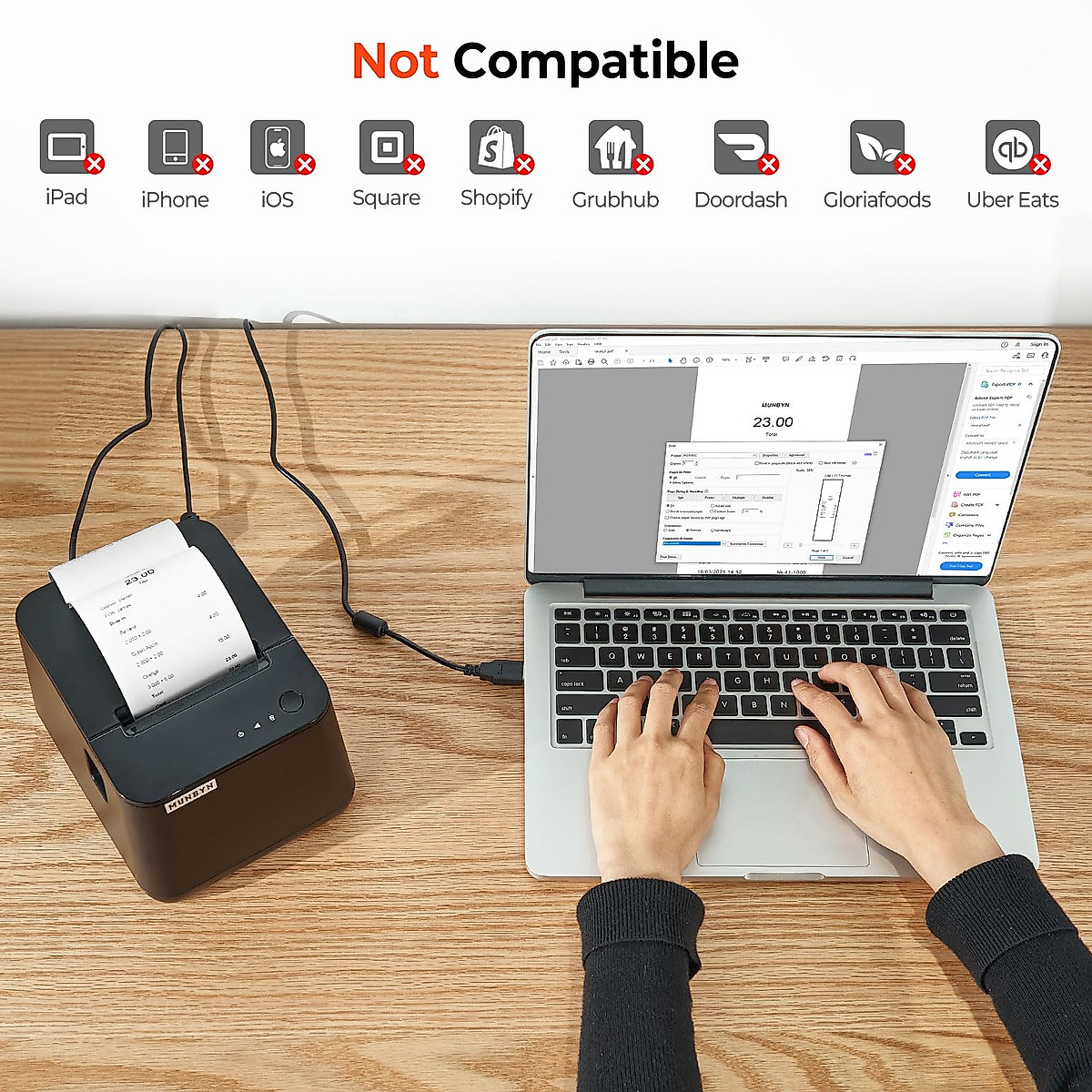 MUNBYN Thermal Receipt Printer P075, 3 1/8" 80mm POS Printer, USB Receipt Printers with Auto Cutter Support Cash Drawer, USB Serial Ethernet Interface for Windows/Android/Mac/Linux