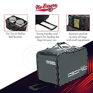 No Errors Ball Boy XL Coaches Wheel Bag - Heavy duty baseball equipment bag with wheels - Holds Two 6 Gallon Ball Buckets - Baseball and Softball Equipment Rolling Bag - Designed for Coaches(Graphite)