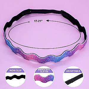 FROG SAC 6 Glitter Elastic Headbands For Girls, Adjustable Non Slip Thin Stretch Wavy Sport Headband Hair Bands for Teens, Cute Stretchy Zig Zag Nonslip Teen Girl Sport Hair Accessories