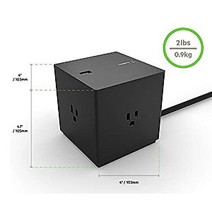 Belkin Power Strip Surge Protector - 4 Multiple Outlets & 4 USB Charger Ports, Cube Outlet Extender for MacBook, iPhone 11/12 Pro Max, Galaxy S20+/Note 20 Ultra, Home, Office, Travel & Desktop - Black