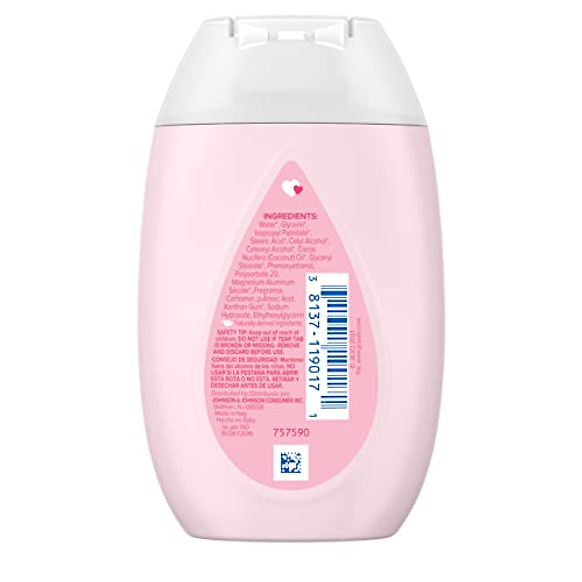 Johnson's Moisturizing Mild Pink Baby Lotion with Coconut Oil for Delicate Baby Skin, Paraben-, Phthalate- & Dye-Free, Hypoallergenic & Dermatologist-Tested, Baby Skin Care, 3.4 Fl. Oz