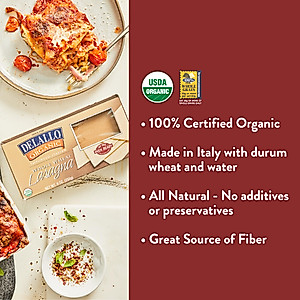 DeLallo Whole Wheat Lasagna Noodles, 9 Ounce Box, 4 Pack, Oven-Ready, 100% Whole Grain Pasta, Made with Durum Wheat, Made in Italy