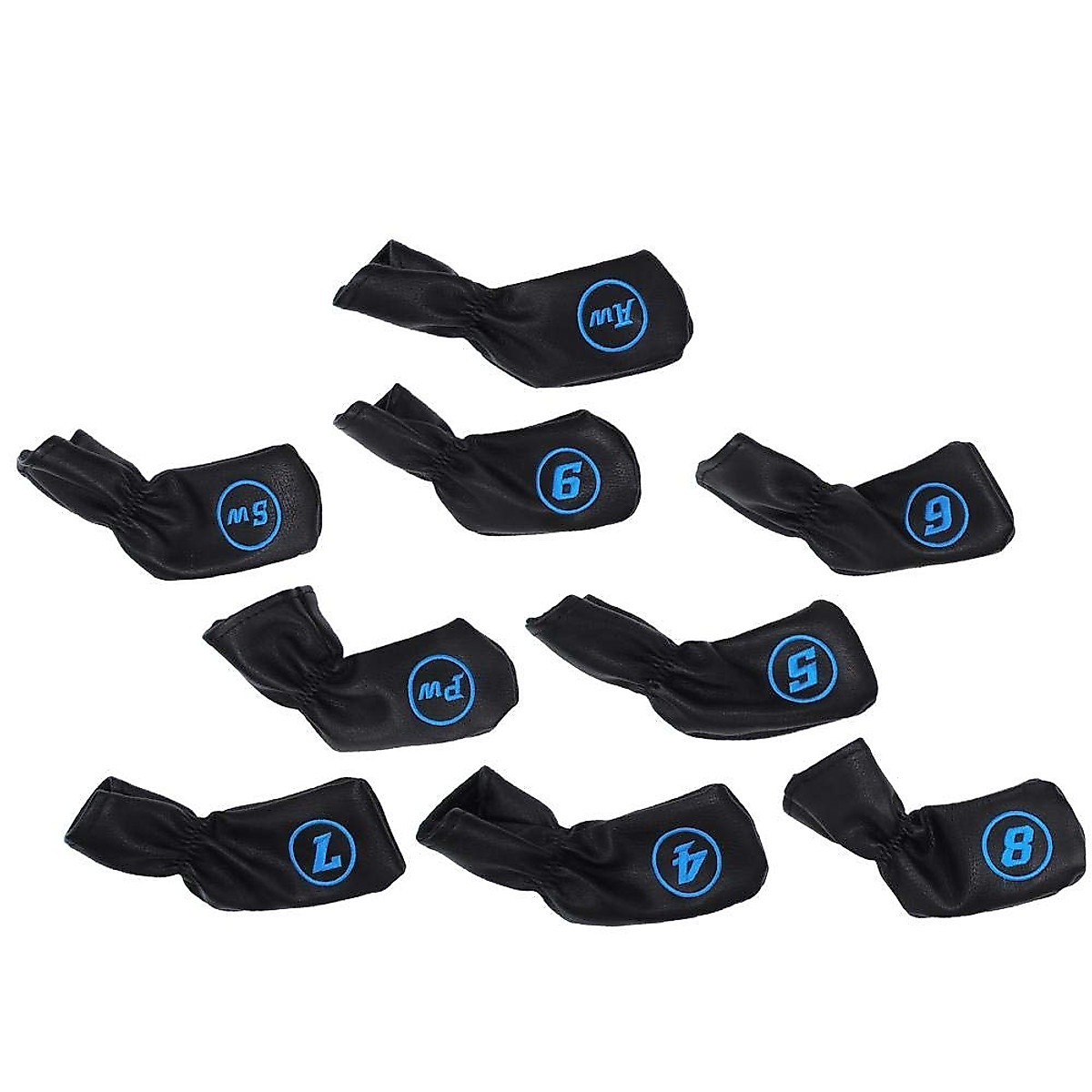 Bnineteenteam 9PCS Golf Headcover,PU Leather Golf Putter Head Cover Waterproof Thicken Plush Golf Putter Head Cover Iron Club Headcovers Accessory(Black)