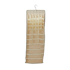 Household Essentials Lingerie Hanging Organizer, 37 Poly-Cotton Blend Fabric Pockets, 24 Small, 9 Medium and 4 Large, Great for Rod or Wire Closets, Natural