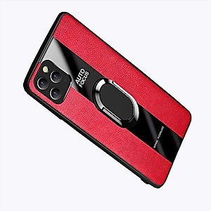 Glow 403-01-02 iPhone 12 Case, Synthetic Leather TPU Ring, Red, Tempered Glass & Stylus Pen Included
