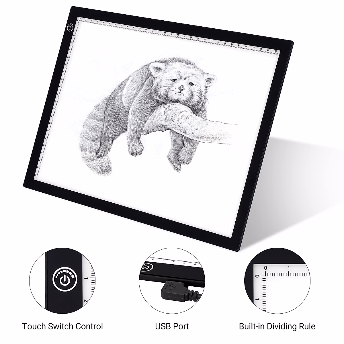 RTjoy A4 LED Light Pad, USB Powered Drawing Board, Adjustable Brightness Tracing Box Ideal for Diamond Art, Weeding Vinyl, Viewing Slides, Stenciling, Embossing, Quilting Stencils (Black)