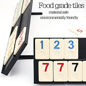 Rummy Tiles Game, Rummy Cube Travel Game Set Outlasting Color with 4 Anti-Skid Rack & Convenient EVA Hard Case