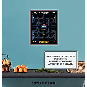 Pacman Arcade Game Poster - 8x10 Pac Man Wall Decor - Cool Unique Gift for Boys, Men, Gamer, Video Game, Arcade Games, Xbox, Nintendo, Gaming Fan - Game Room Decor