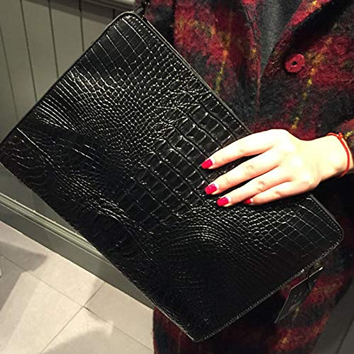ZLM BAG US Oversized Crocodile Pattern Leather Handbag Purse for Women Envelope Evening Bag Clutch Wallet Purse