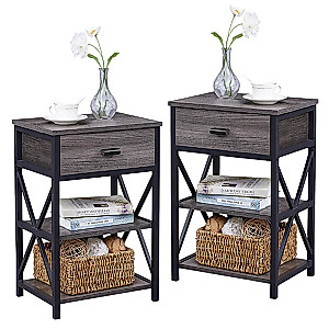 LVB Industrial Entryway Table and Nightstand Set of 2 for Home Living Room,Dark Grey