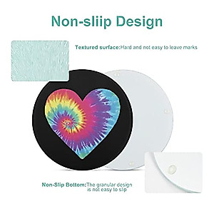 Tie-Dye Heart Printed Round Cutting Board Glass Chopping Blocks Mats Food Tray for Home Kitchen Decoration