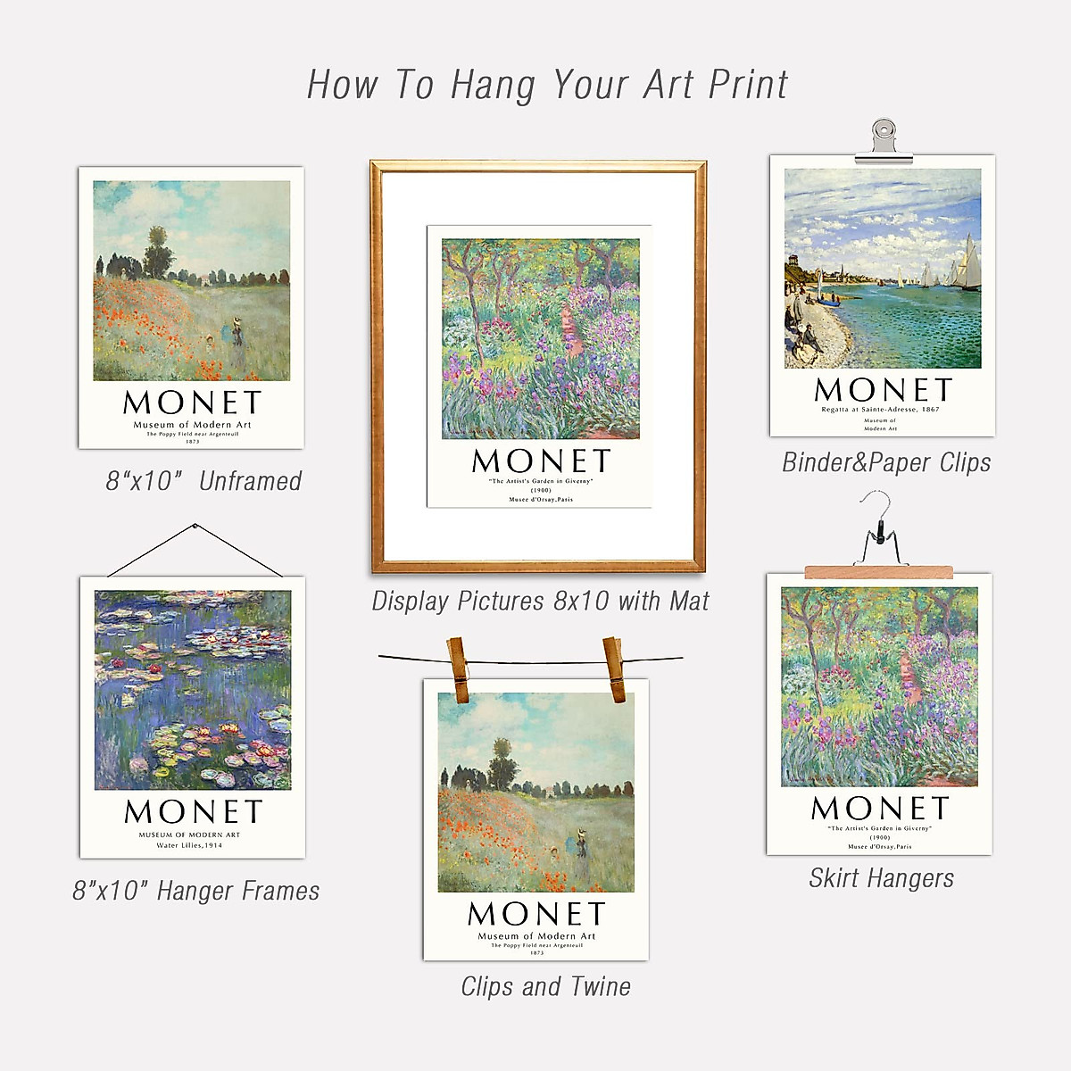 InSimSea Claude Monet Artwork Paintings Art Posters, Unframed Famous Paintings for Wall Decorations, Monet Water Lilies Wall Art Pictures for Living Room Wall Decoration (8x10in)