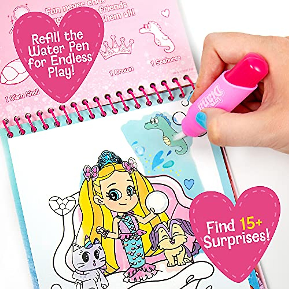Horizon Group USA Love, Diana Water Reveal Pad, Love Diana Art Set, Less Mess Watercolor Kit, Includes 8 Page Activity Book, Refillable Water Pen, Water Reveal Activities & More, Great for Kids 3+