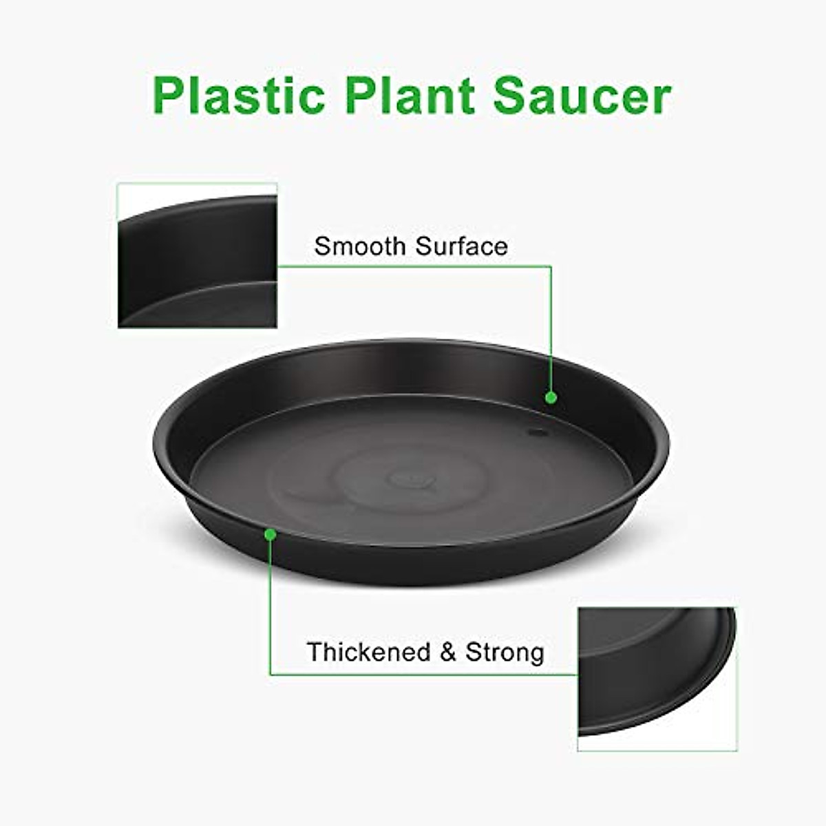 GROWNEER 6 Packs 12 Inches Plant Saucer Drip Trays, Suit for Pots Less Than 10 Inches Bottom Diameter, Round Plastic Plant Pot Saucers Flower Pot Tray for Indoor Outdoor Garden, Black