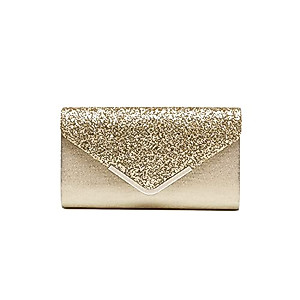 LAM GALLERY Sparkling Evening Clutch Handbag Bling Wedding Bride Purse Glitter Chain Shoulder Crossbody Bag - Gold