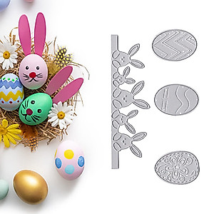 ALIBBON Easter Egg Rabbit Die Cuts for Card Making, Rabbit Edge Border Cutting Dies Metal Template Molds, 3 Lace Eggs Dies for Crafting DIY Photo Album Embossing Scrapbooking Supplies