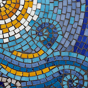 Teal Island Designs Ocean Modern Black Metal Round Outdoor Accent Side Table 14" Wide Blue Mosaic Tile Tabletop Gracefully Curved Legs Front Porch Patio Home House Balcony Deck Shed Yard