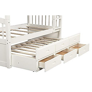 Harper&Bright Designs Twin Over Twin Bunk Bed with Safety Rail, Ladder, White Twin Trundle Bed with 3 Drawers for Kids, Teens Bedroom, Guest Room Furniture