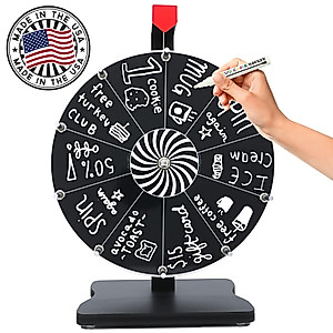 Whirl of Fun 12 inch Black Prize Wheel - Spinning Wheel for Prizes with Stand, 10 Slots, Customize Erasable Dry Erase Surface, Portable, Tools Included, Made in USA