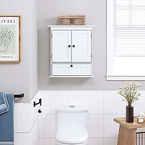 Spirich Bathroom Cabinet Wall Mounted, Small Bathroom Wall Cabinet Over Toilet, Medicine Cabinet Organizer with Doors and Adjustable Shelf, White