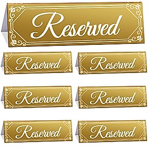 6 Pieces Reserved Table Sign Wedding Reserved Signs for Tables Gold Acrylic Reserved Table Tent Signs Guest Reservation Table Seat Sign for Restaurant Seating Wedding Office Meeting Party