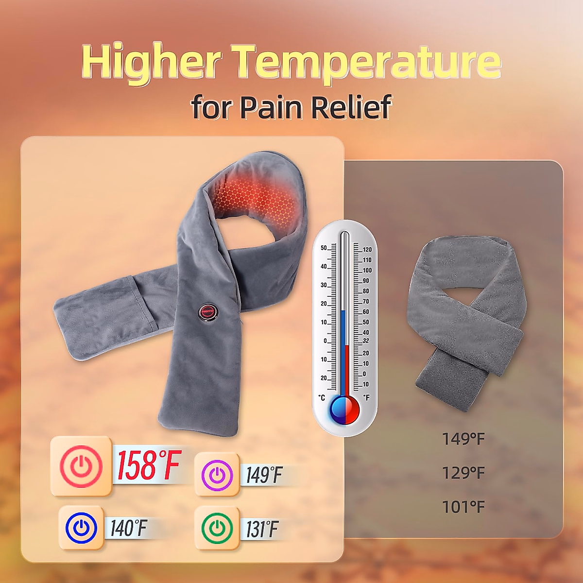 Remo Neck Heating Pad, Portable Cordless Heating Pad for Neck Pain, Compact Heated Neck Wrap with Soft, Heated Scarf Gift for Family,Gray