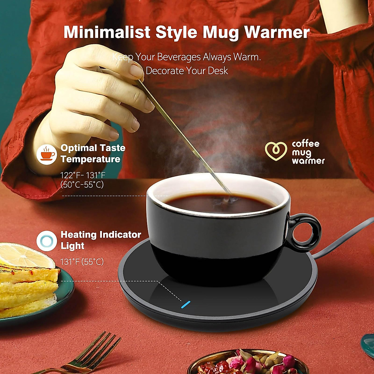 Lesipee Coffee Mug Warmer, Smart Candle Warmer, Coffee Cup Warmer with Pressure-Induced Auto ON/Off, Desk Accessories, Beverage Warmer Plate for Milk Tea, Coffee Accessories for Home Office Desk