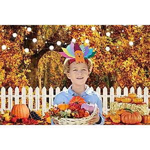 LFEEY Autumn Forest Thanksgiving Day Photography Backdrop, 10x8ft Rustic Fall Barn Pumpkin Thanksgiving Party Farm Harvest Event Backdrop, Kids Adults Photoshoot Photo Booth Studio Prop