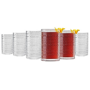 Classic Reusable Plastic Drinking Glasses, Hobnail Design, Shatterproof | 6 Set | Clear Tritan Highball, Acrylic Unbreakable Beaded Cups, Dishwasher Safe 13oz, Kitchen Cups, BPA-free, Indoor, Outdoor