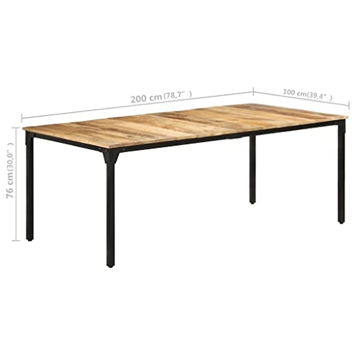 GOLINPEILO Dining Table Rectangular Solid Wood Top with Steel Legs Metal Frame Industrial and Rustic Style for Kitchen Meal, Dining Room or Living Room, 78.7"x39.4"x29.9" Rough Mango Wood-B