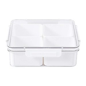 Yardwe Sealed Box with lid，1PC Reusable Snack Container with 4 Compartment Dispenser and Lid,Plastic Organizer(Square Tray)