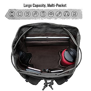 JOSEKO Large Vintage Canvas Leather Backpack Hiking Daypacks Computers Laptop Backpacks Unisex Casual Anti-theft Rucksack Satchel Bookbag Military Mountaineering Bag for Men Women Black