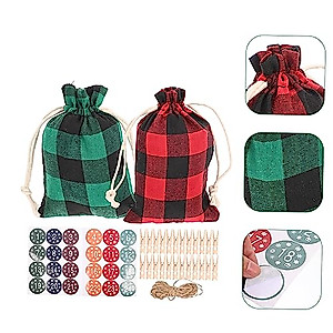 NOLITOY 2 Sets Plaid Bag Set Christmas Treat Bags Candy Storage Pouches Christmas Gift Wrapping Bag Advent Calendar Drawstring Bags Drawstring Candy Bags Storage Rack Wooden Christmas Tree
