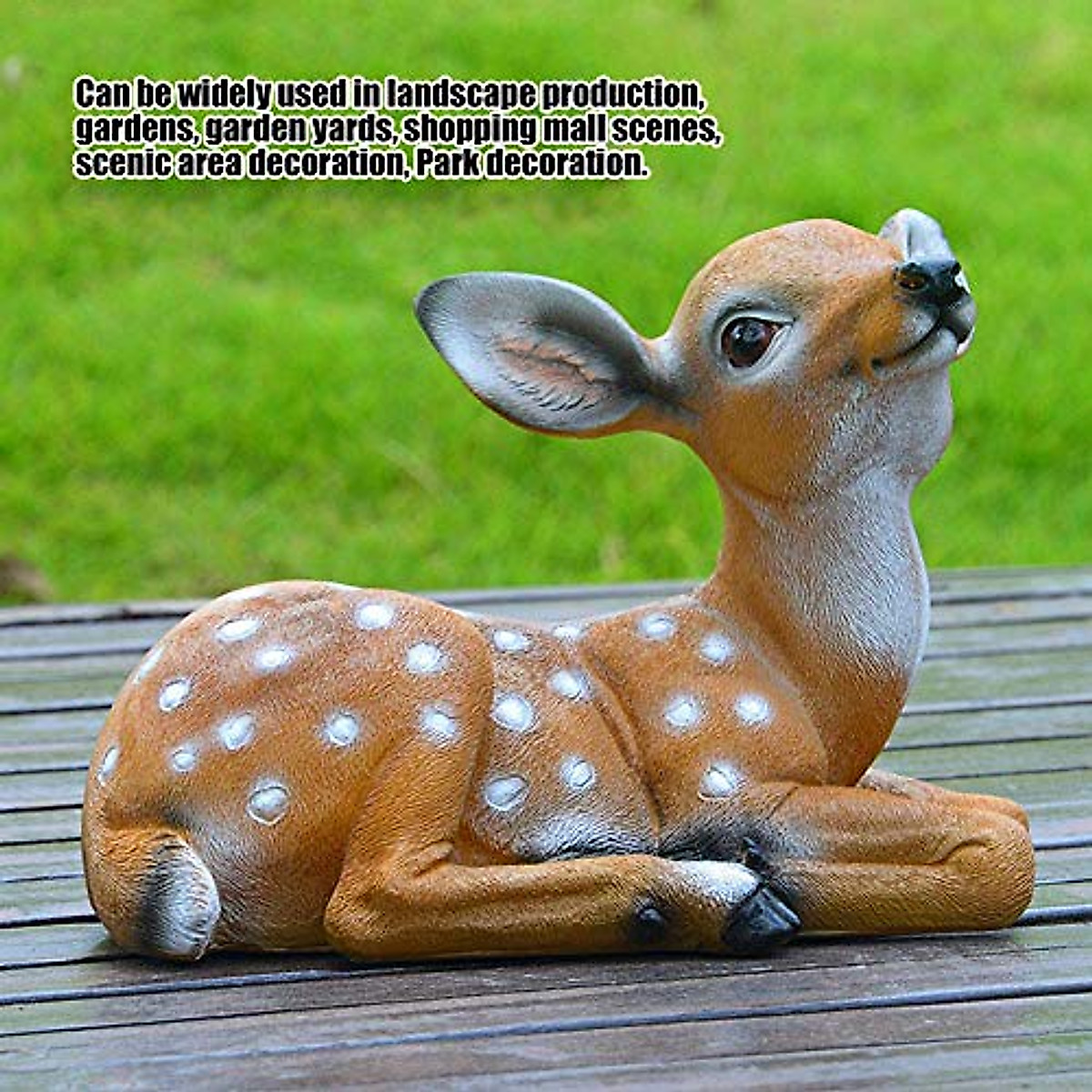 Garden Resin Deer Figurine, Outdoor Garden Statue Deer Lying Down Sculpture Ornaments 6.7x4.5in, Polyresin, Full Color(2 Pcs )